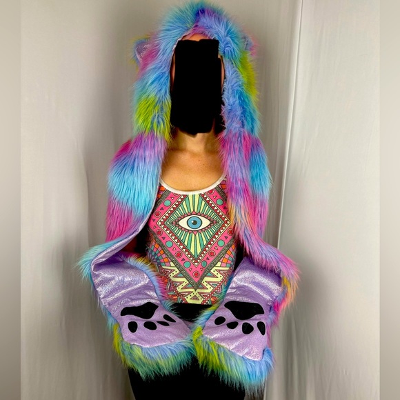 Accessories | Fur Hood Fuzzy Hood Rave Festival Edc Cold Hand Spirit ...